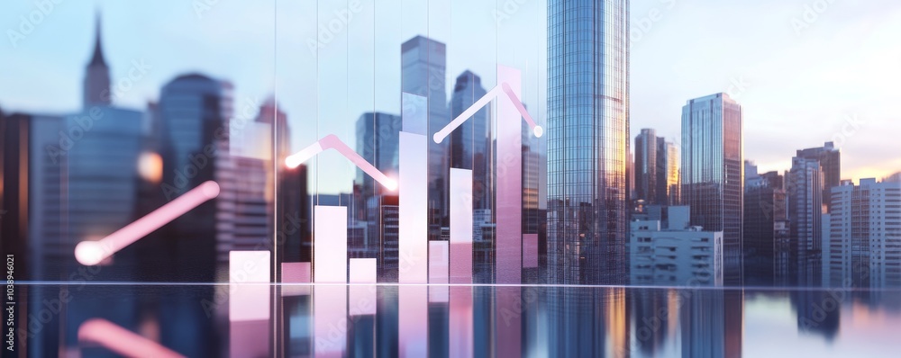 Modern city skyline with financial growth charts representing business ...