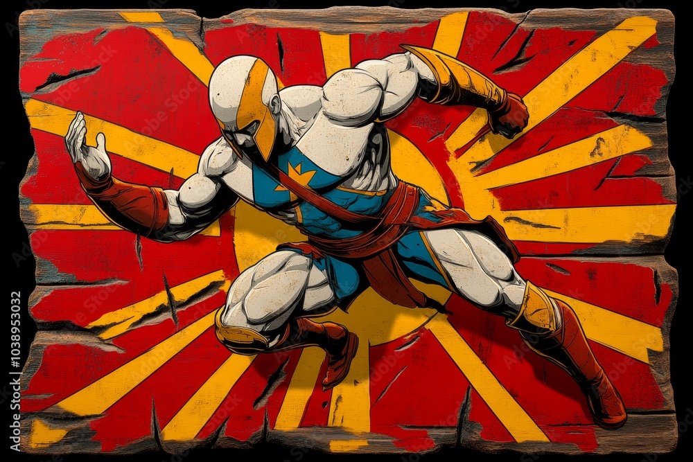 Retro Spartan propaganda poster, with bold, heroic poses and vintage ...
