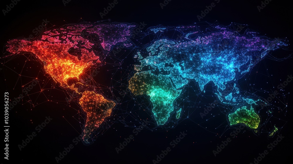 Abstract map of continents. Globalization and geopolitics in high-tech ...