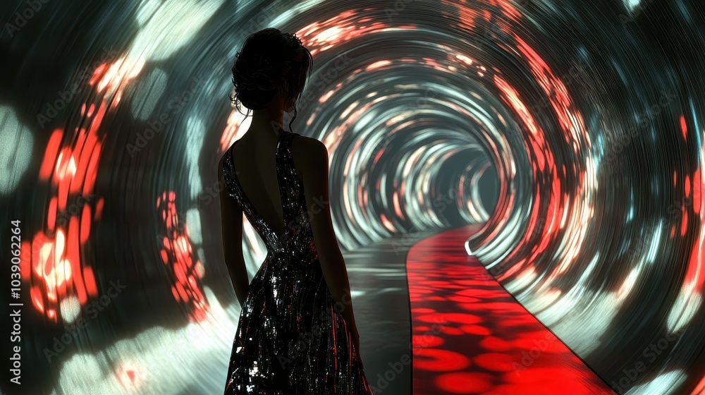 An immersive metaverse fashion show, set in a futuristic virtual world ...