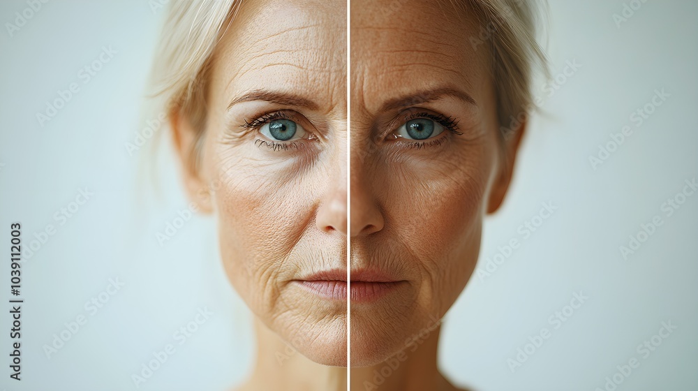 Elderly woman's before and after transformation, sagging skin, laugh ...
