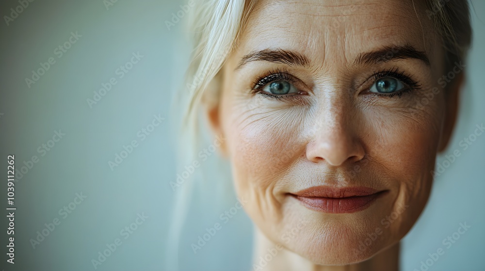 Transformation of a senior woman's face from sagging skin and wrinkles ...