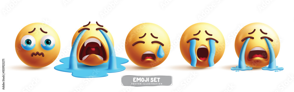 Emoji crying emoticon characters vector set. Emojis emoticons 3d ...