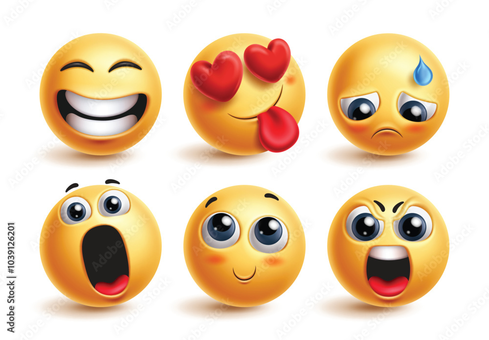 Emoji characters cute emoticon vector set. Emojis face character in ...