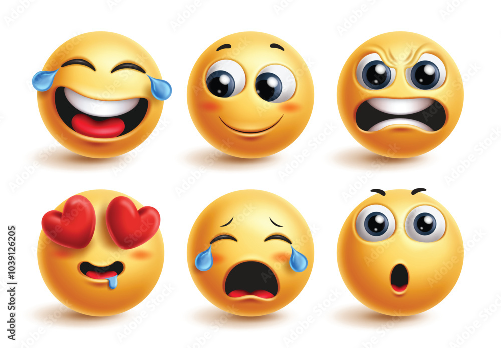 Emoji characters emoticon vector set. Emojis face cute character in ...