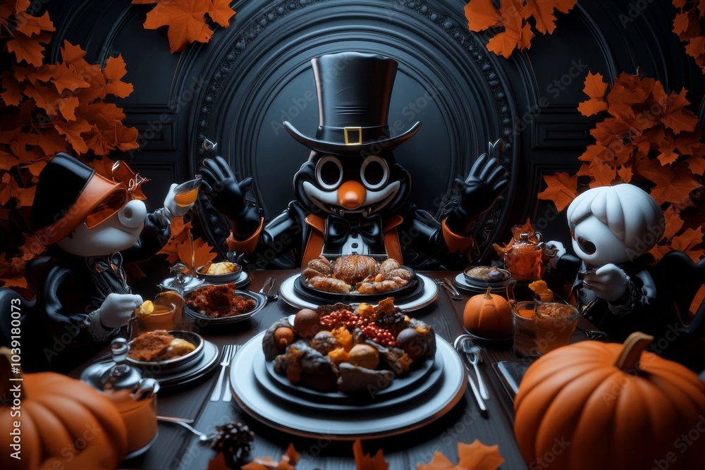 Pixel art Thanksgiving dinner scene, with 8-bit characters gathered ...