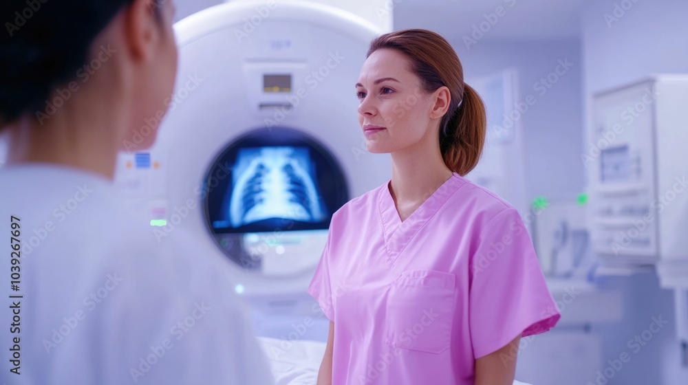 Radiology Technician Carefully Positioning a Patient for a Detailed ...