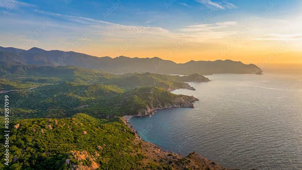 Beautiful Nui Chua national park beach with turquoise color water and ...
