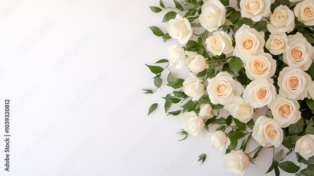 This image showcases a pure white page with one hundred white roses ...