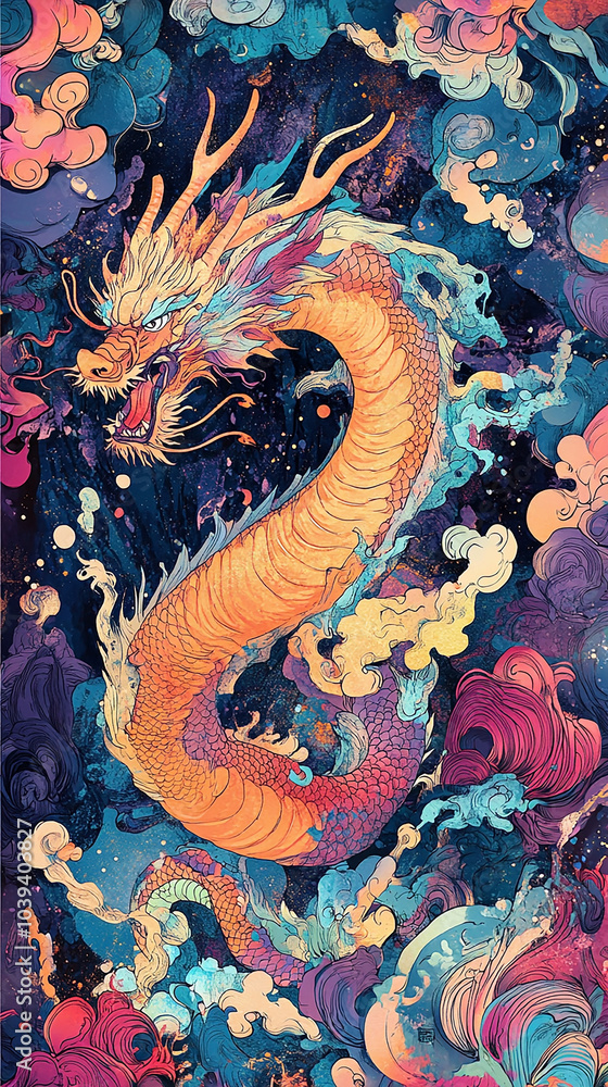 vertical detailed illustration drawing of a Chinese dragon Stock ...