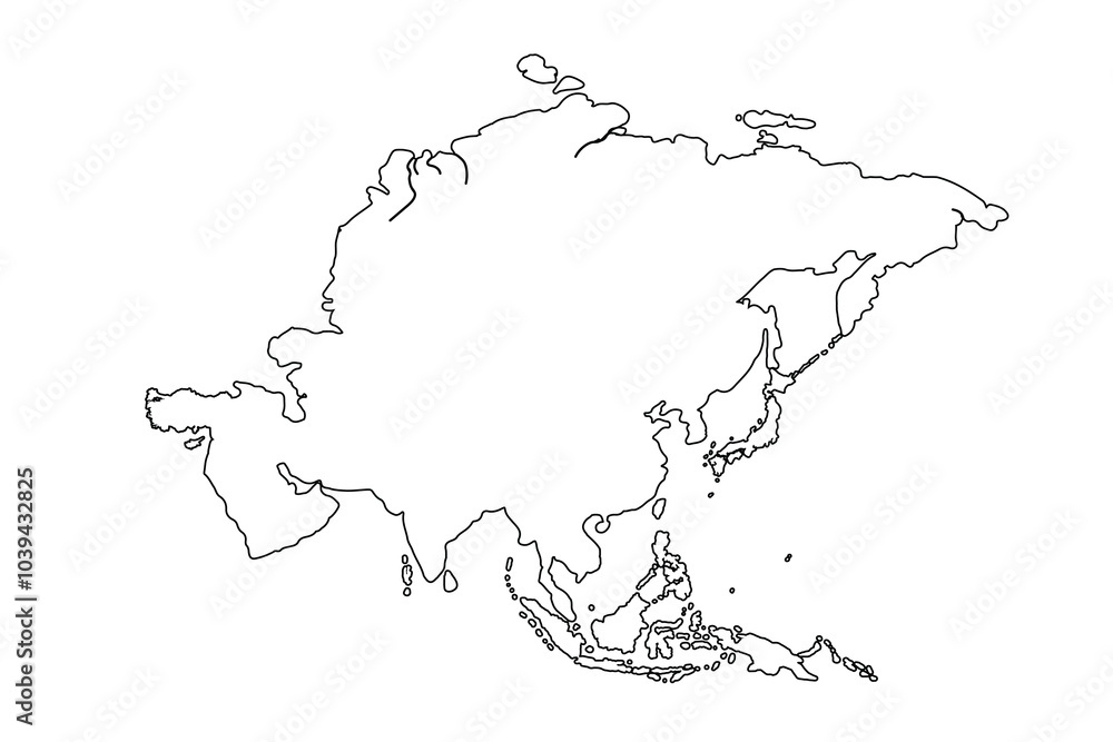 Asia map Outline, Linear Doodle Drawing. for website layouts,background ...