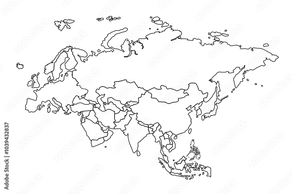 Asia map Outline, Linear Doodle Drawing. for website layouts,background ...