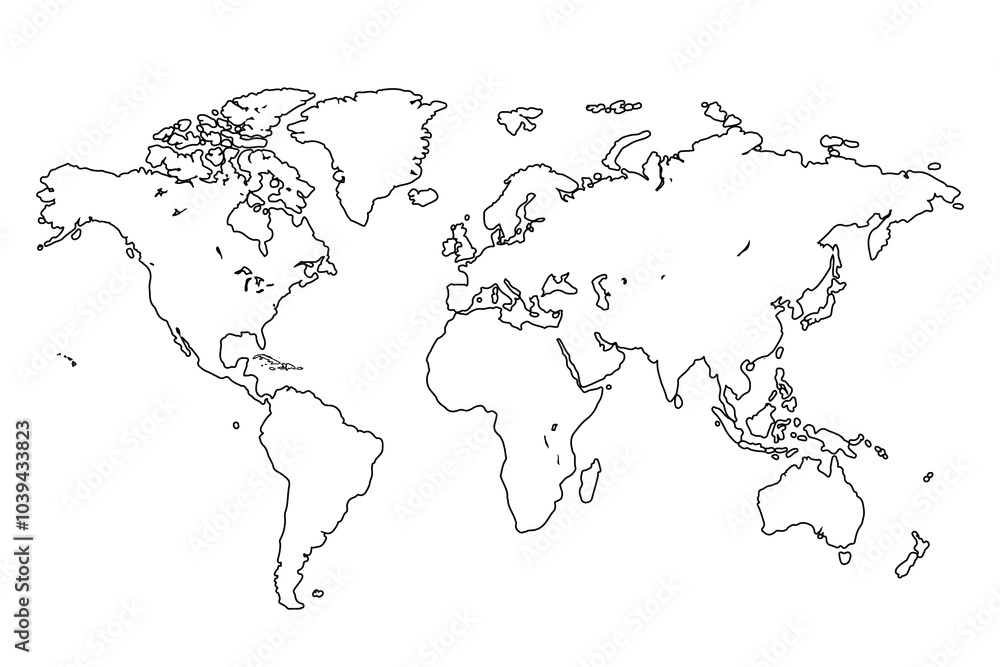 World map Outline, Linear Doodle Drawing. for website layouts ...