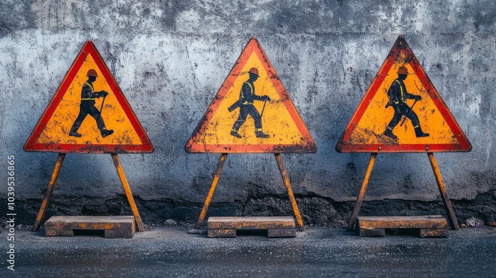 Construction site safety signage, reminding workers of essential safety ...