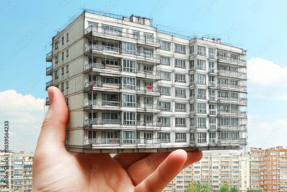 Detailed architectural model of a multi story residential building ...