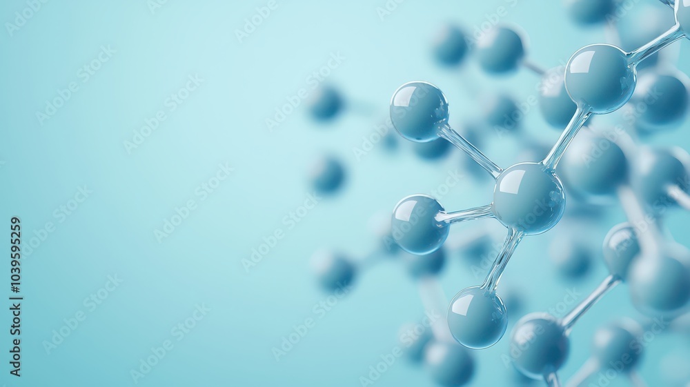 Oxygen molecules gracefully floating in a serene blue space, softly ...