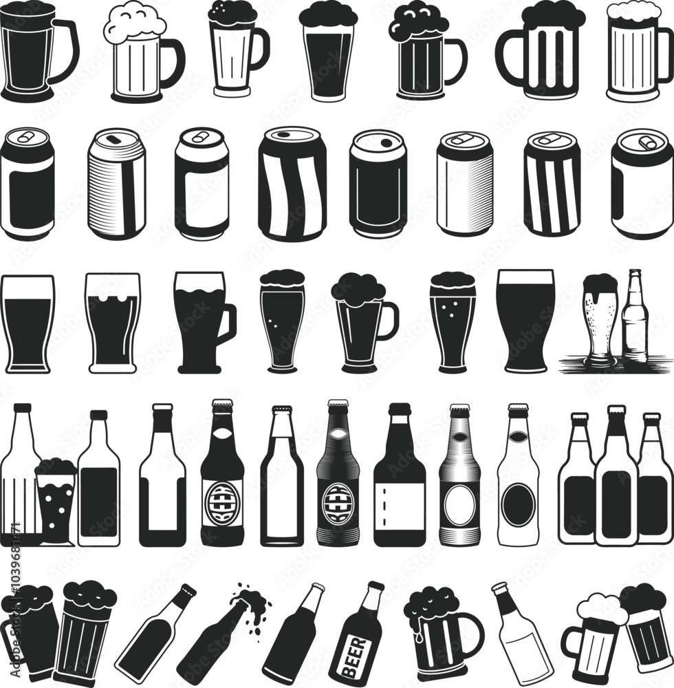 Beer Vector Silhouette Icon. Beer Bottle SVG Bundle, Beer Mug Vector ...