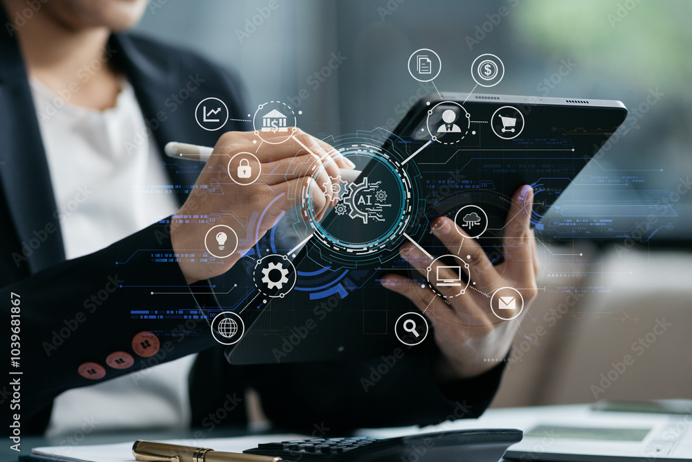 Digital transformation technology strategy, Person using laptop, tablet ...