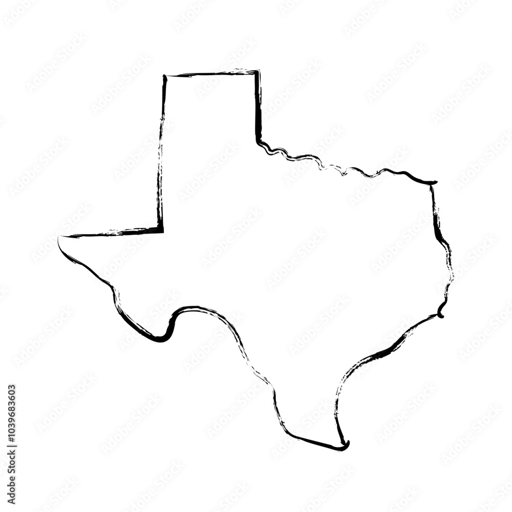 Texas hand drawn map. Simple US state outline sketch map. Doodle style ...