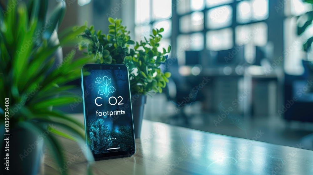 A sleek mobile app interface displaying a personal CO2 footprint ...