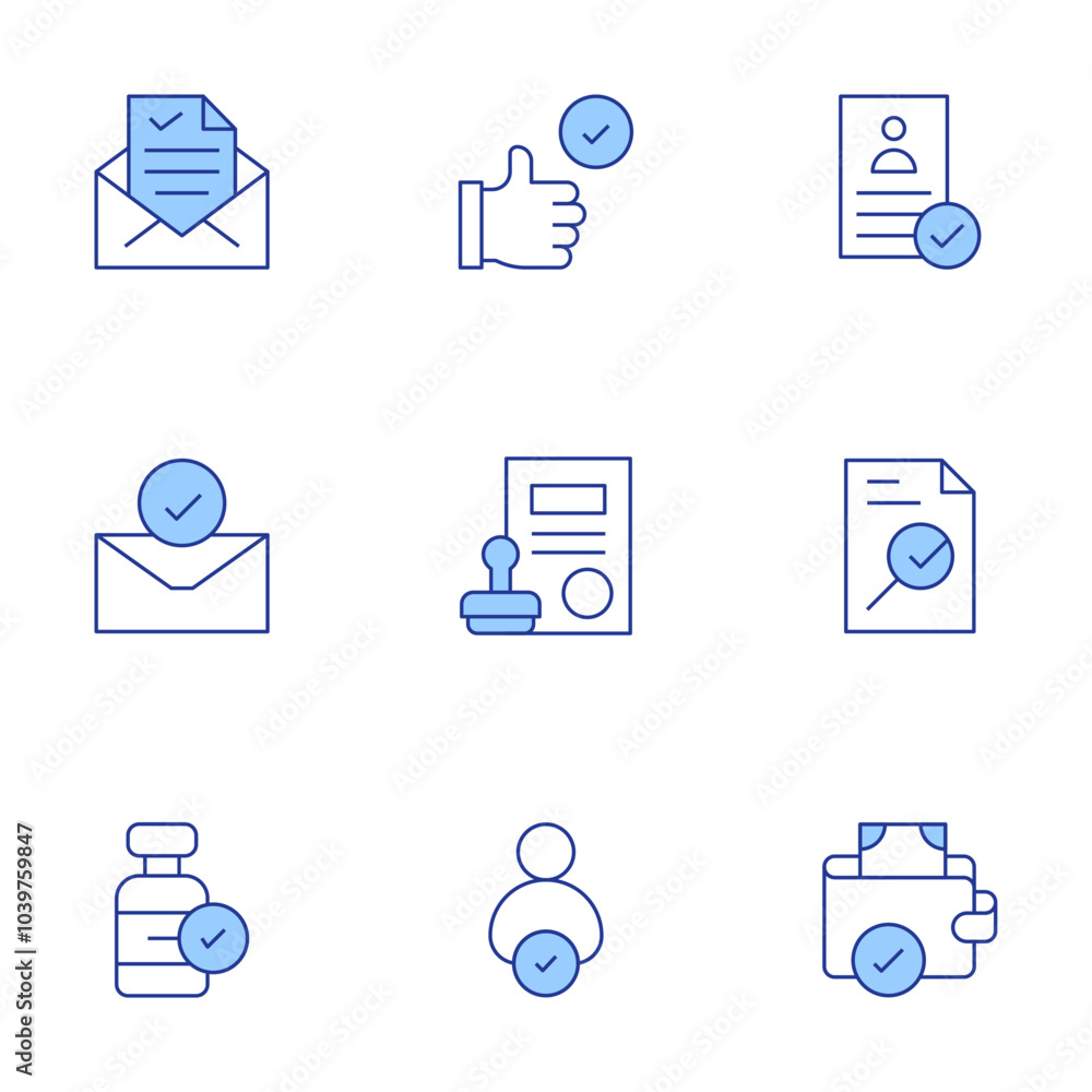 Approval icons set. Line Duotone style, editable stroke. best practice ...