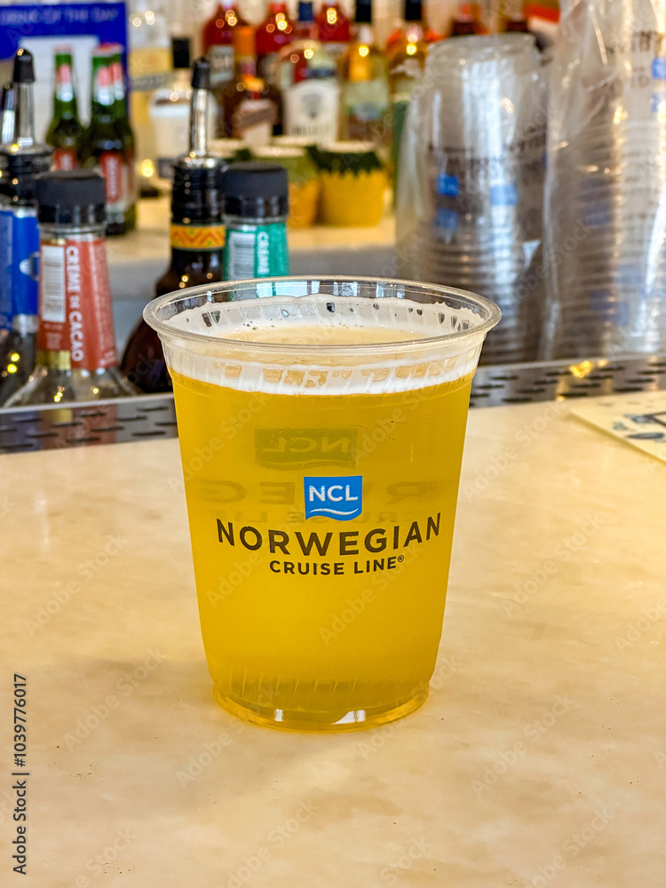 Reykjavik, Iceland - 25 August 2024: Disposable plastic cup of lager ...