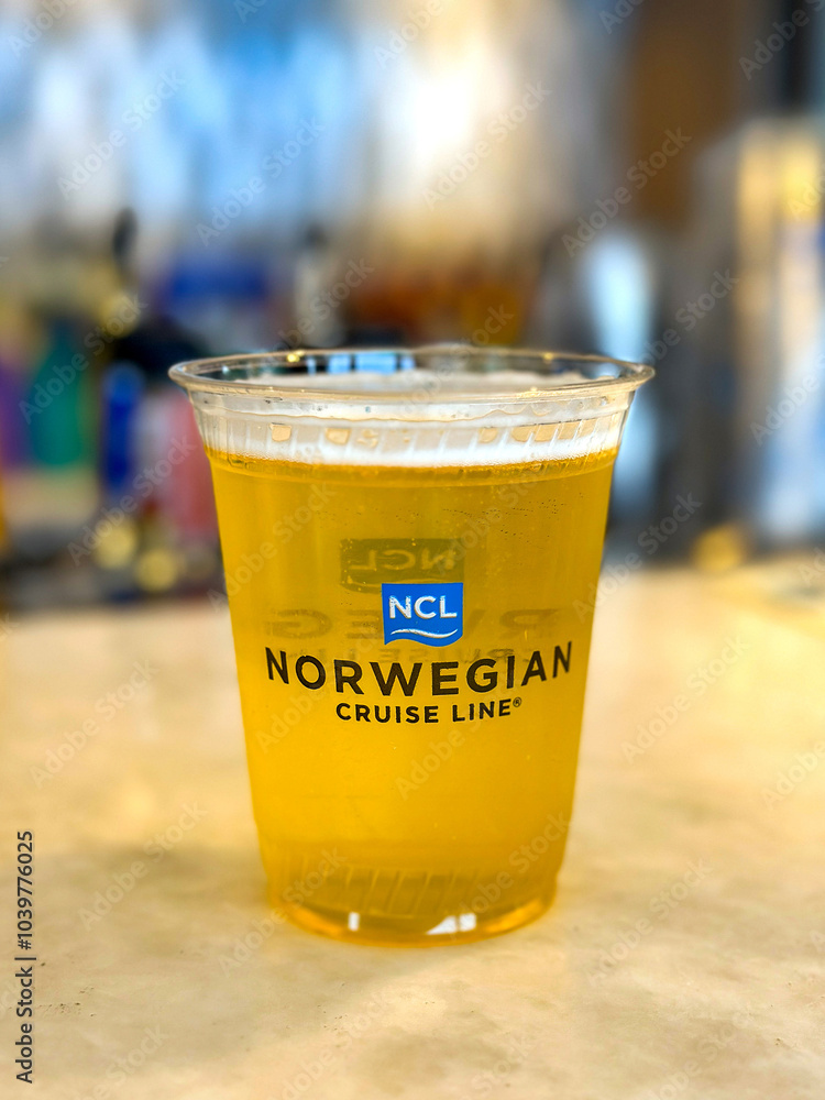 Reykjavik, Iceland - 25 August 2024: Disposable plastic cup of lager ...