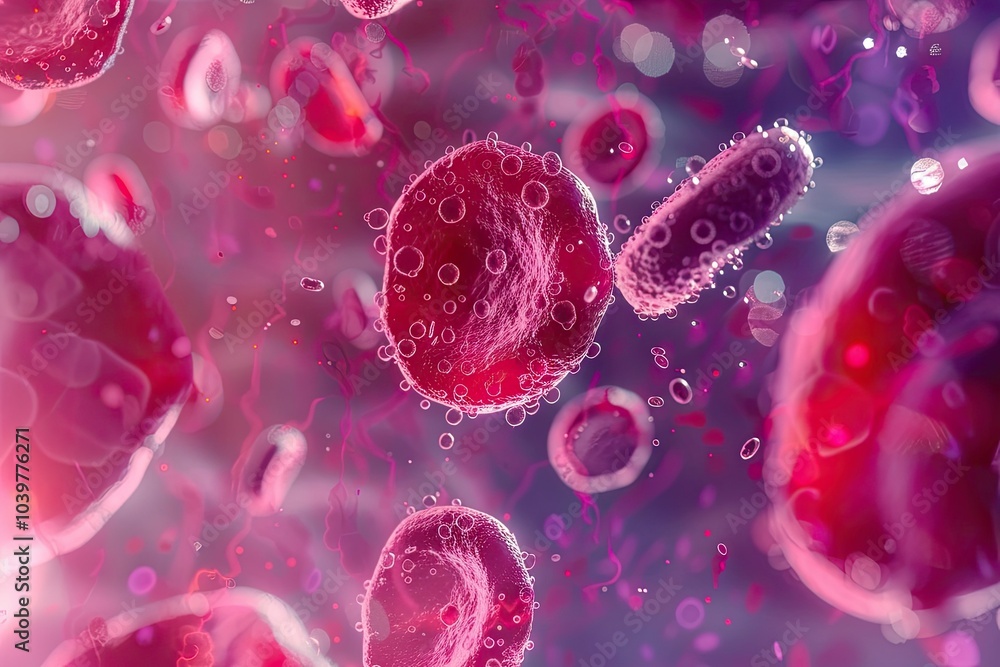 Influenza virus particles seen in the blood with erythrocytes and ...