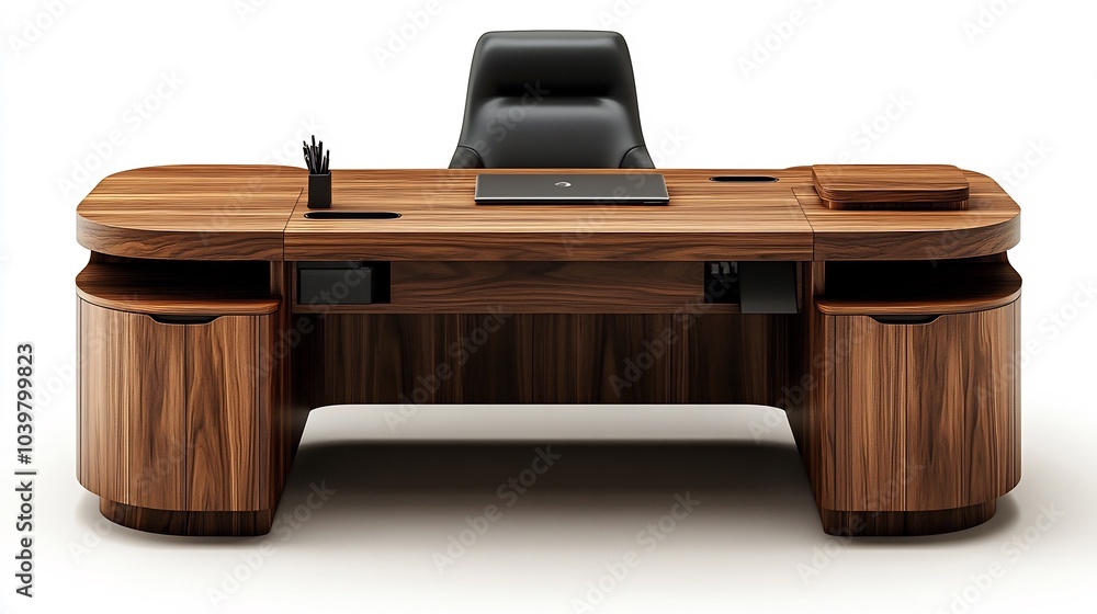 Compact office desk with clean lines and a subtle wood finish featuring ...
