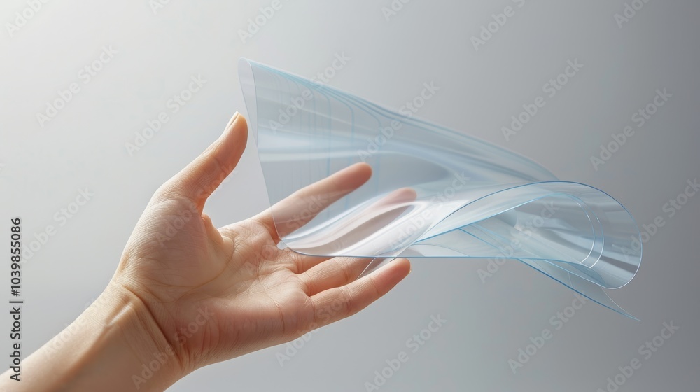 Hand displays transparent acrylic polycarbonate sheet featuring clear ...