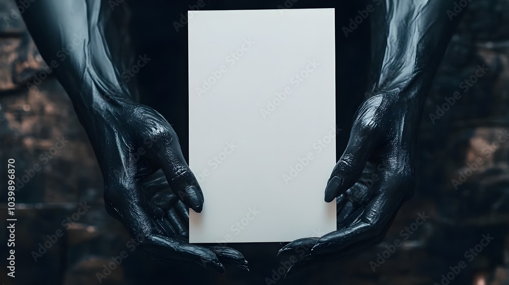 Scary black hands hold a blank sheet of paper, created with Generative ...