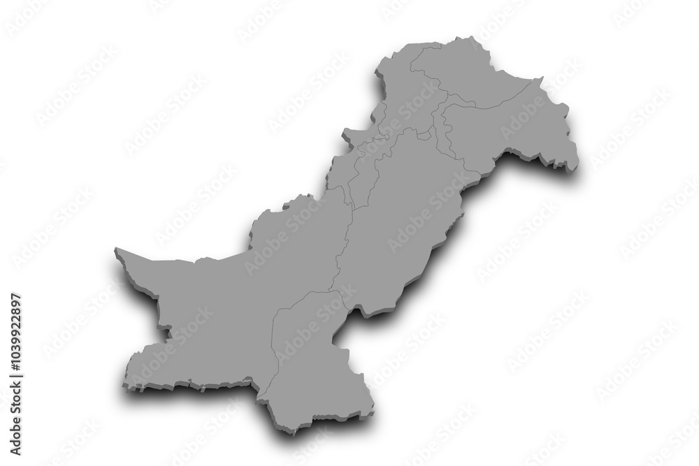 3d Map of Pakistan country with color. pak, PK, Islamic republic of ...