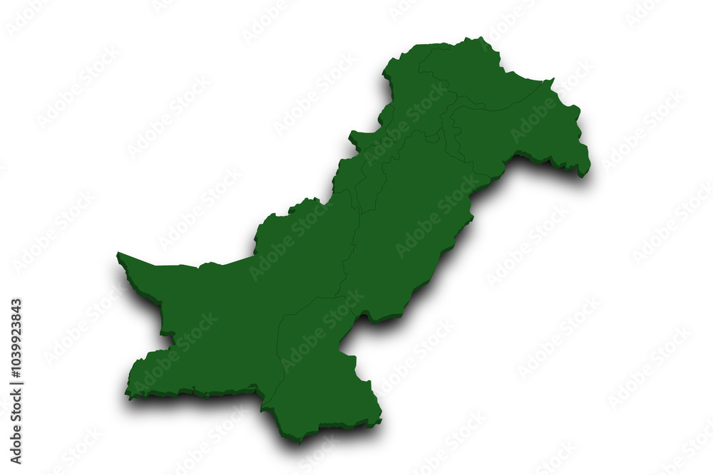 3d Map of Pakistan country with color. pak, PK, Islamic republic of ...