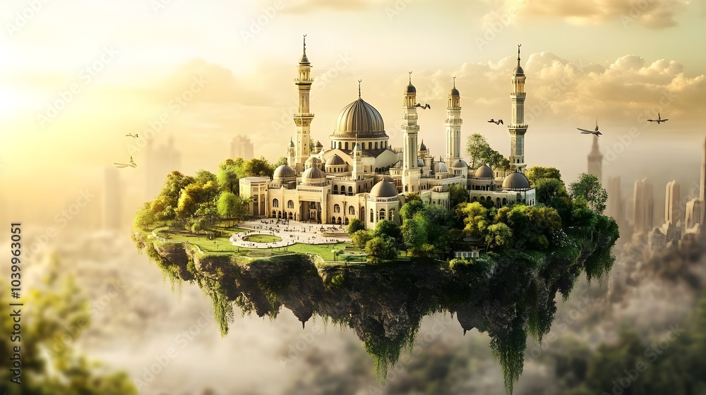 3d fantasy floating Mecca Kaba surface with Masjid al-Haram ...