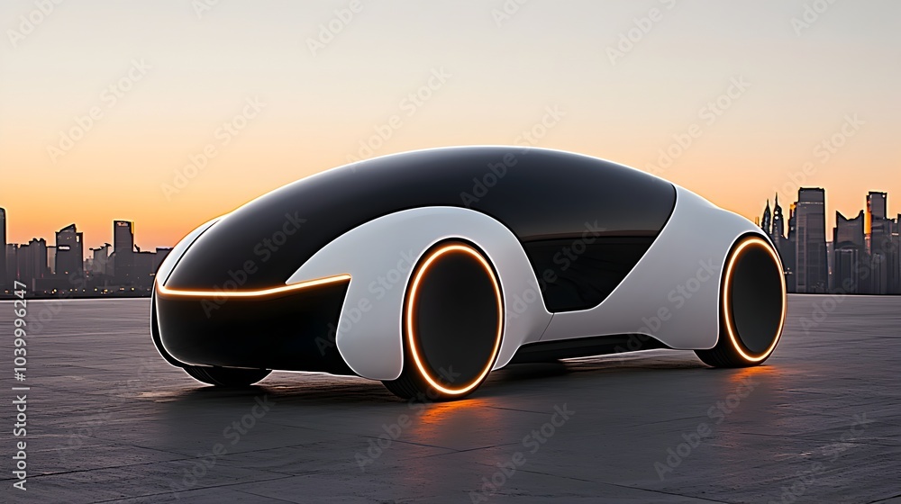 Sleek futuristic electric car with innovative hubless wheel design ...