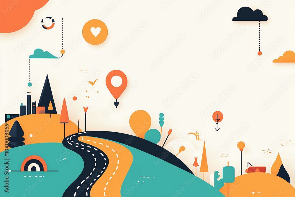 Dotted line path on a map, representing planned steps and guidance ...