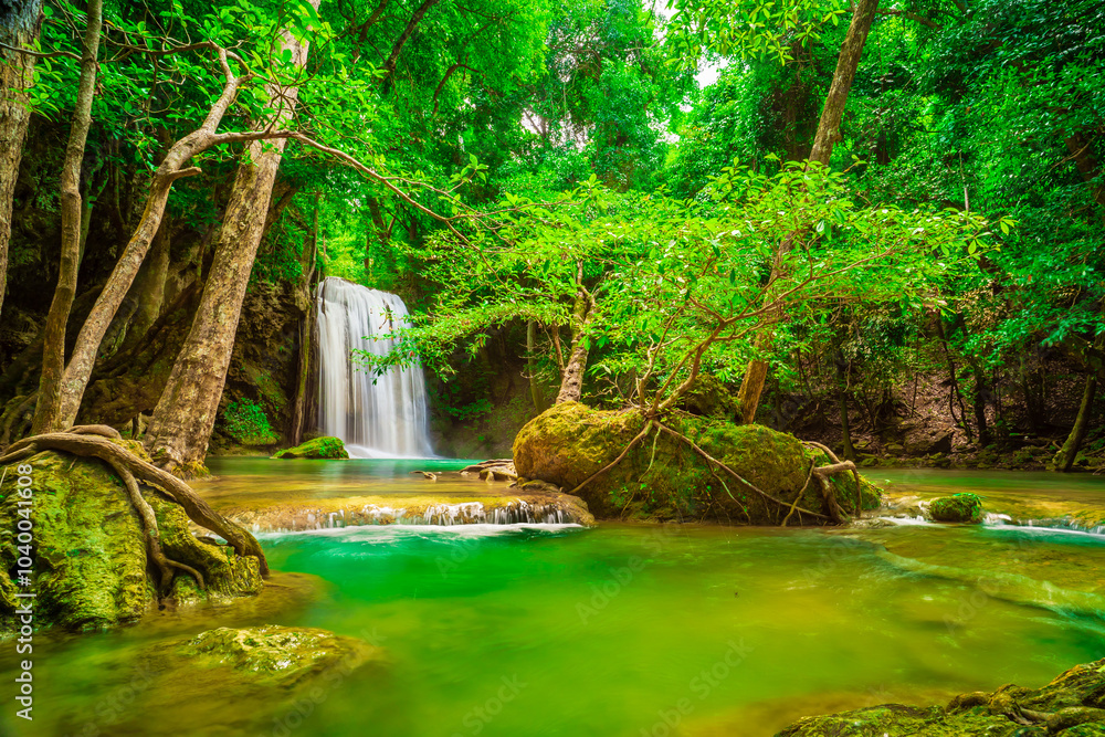 Erawan Waterfall is a beautiful natural rock waterfall in Kanchanaburi ...