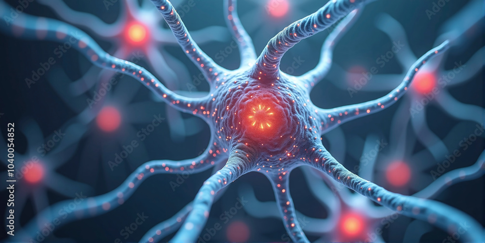 Connected and impulse sending neurons or nerve cells inside organic ...