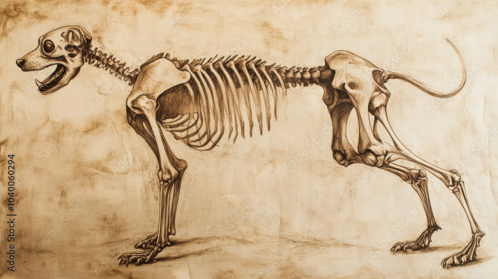 This is a drawing of a dog's skeleton, showing the bones. It's useful ...
