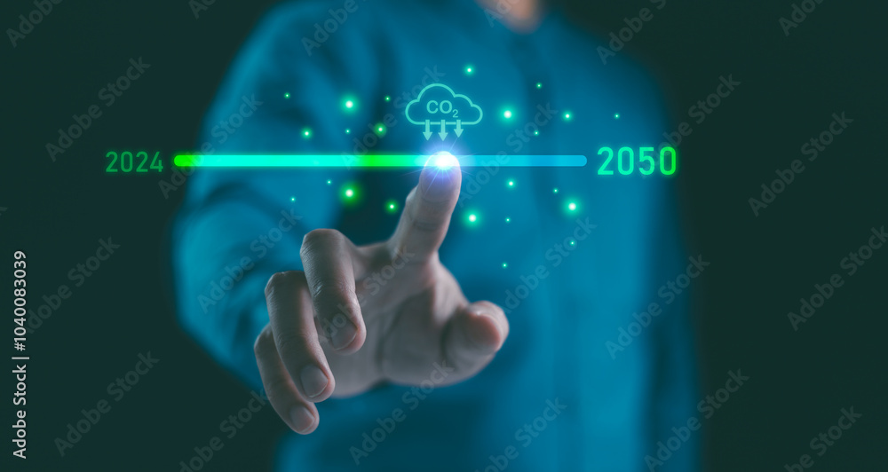 Businessman point to increasing arrow with carbon reduction for decrease CO2, Green house Global ...