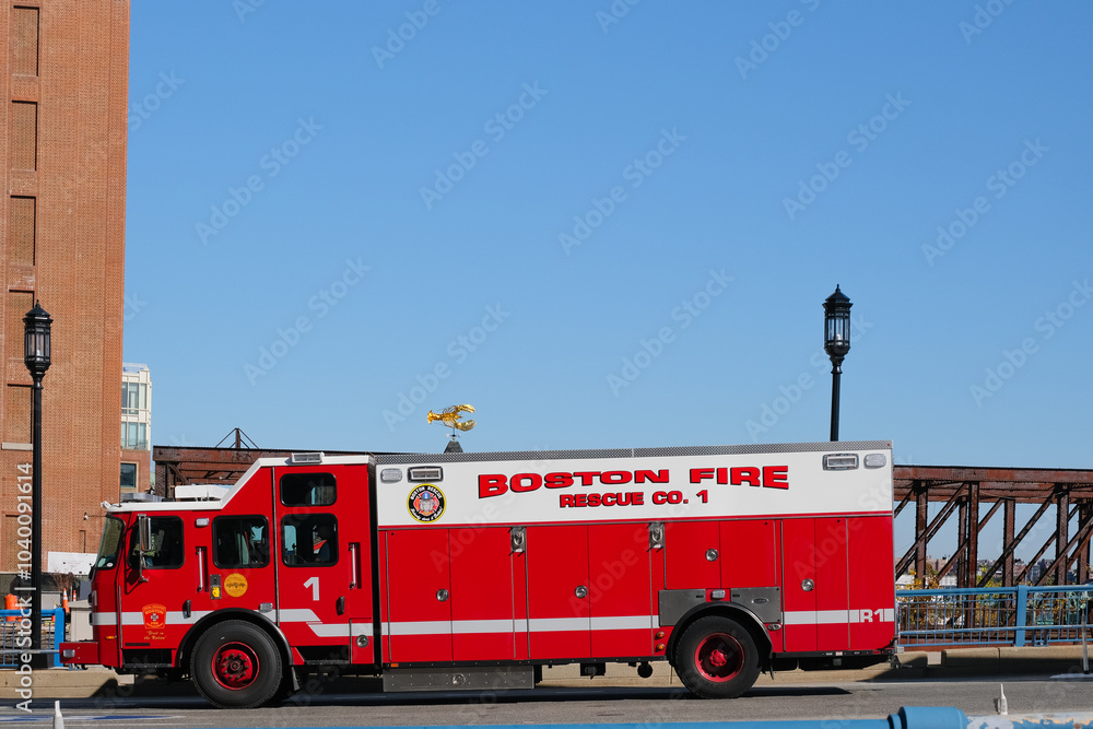 Boston, USA - 19 October 2024. Boston Fire Rescue truck on duty ...