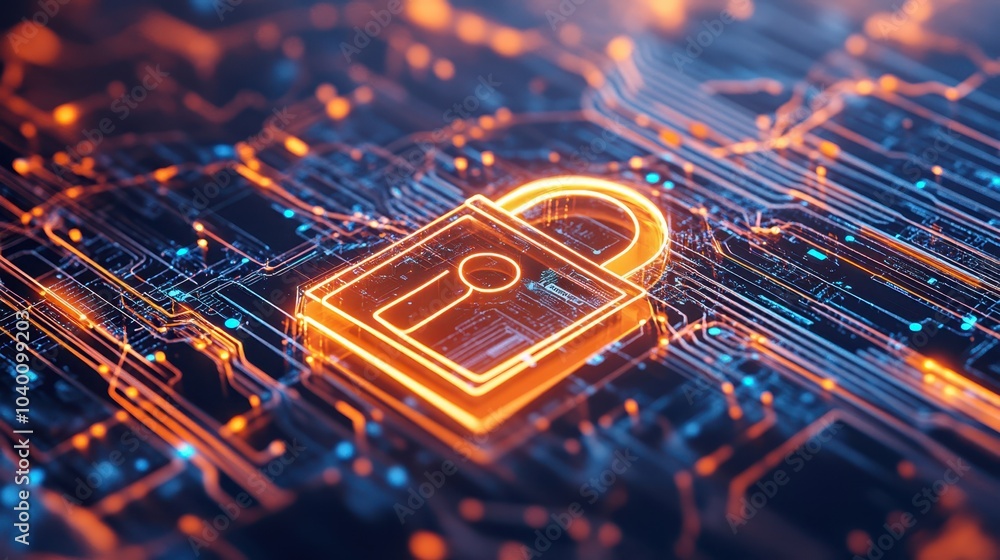 Glowing lock symbol in a digital environment, concept of cybersecurity and data protection Stock ...