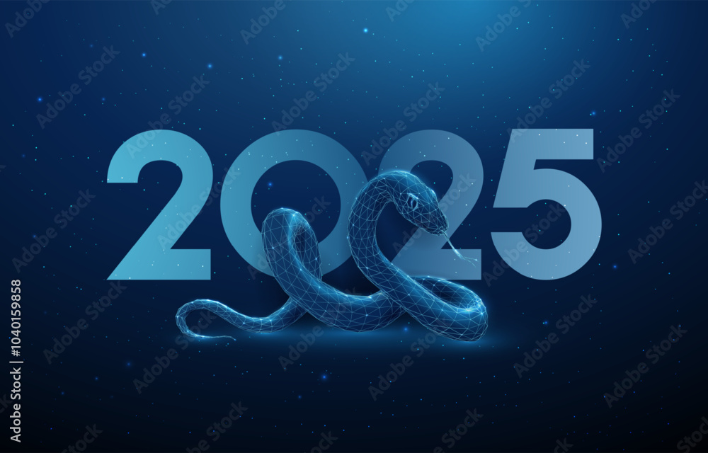 Abstract blue digital snake and number 2025. Animal chinese symbol of ...