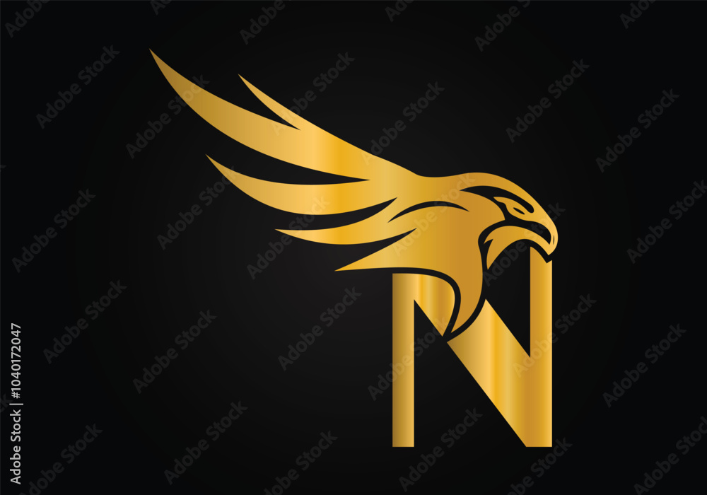 Initial N monogram letter alphabet with Eagle head symbol. Letter With ...