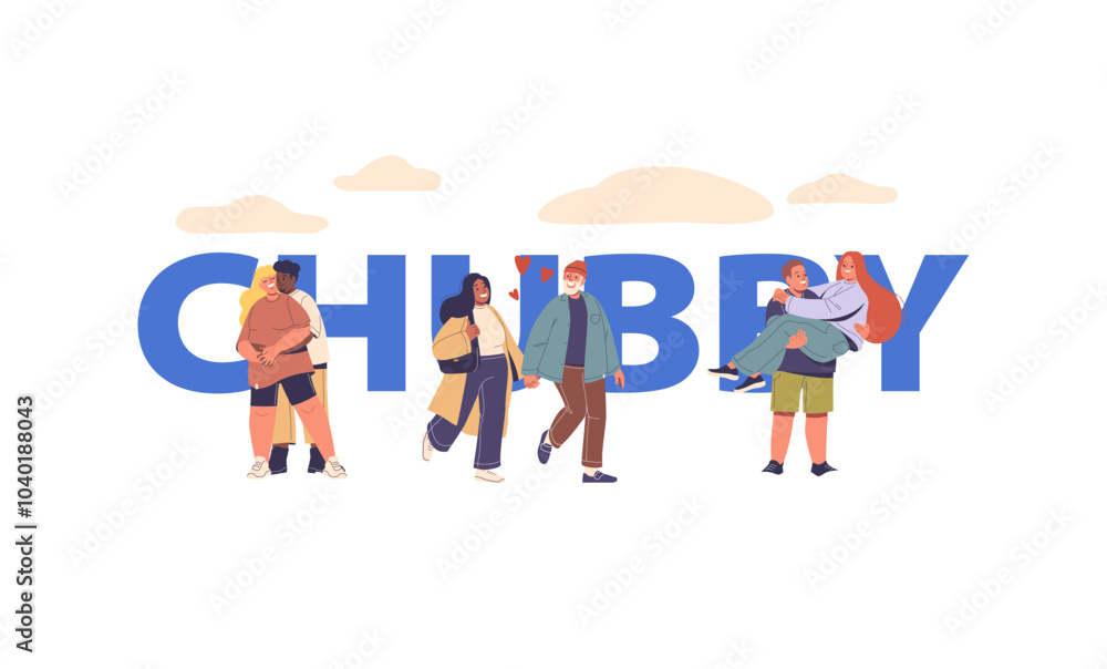 Cartoon Vector Poster with Chubby Couple Characters Celebrating ...