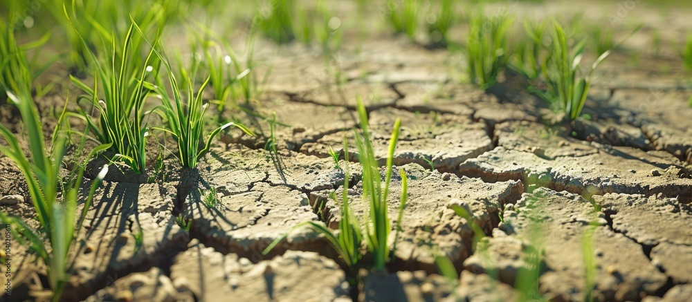 Dry land with resilient green grass illustrating drought and water ...