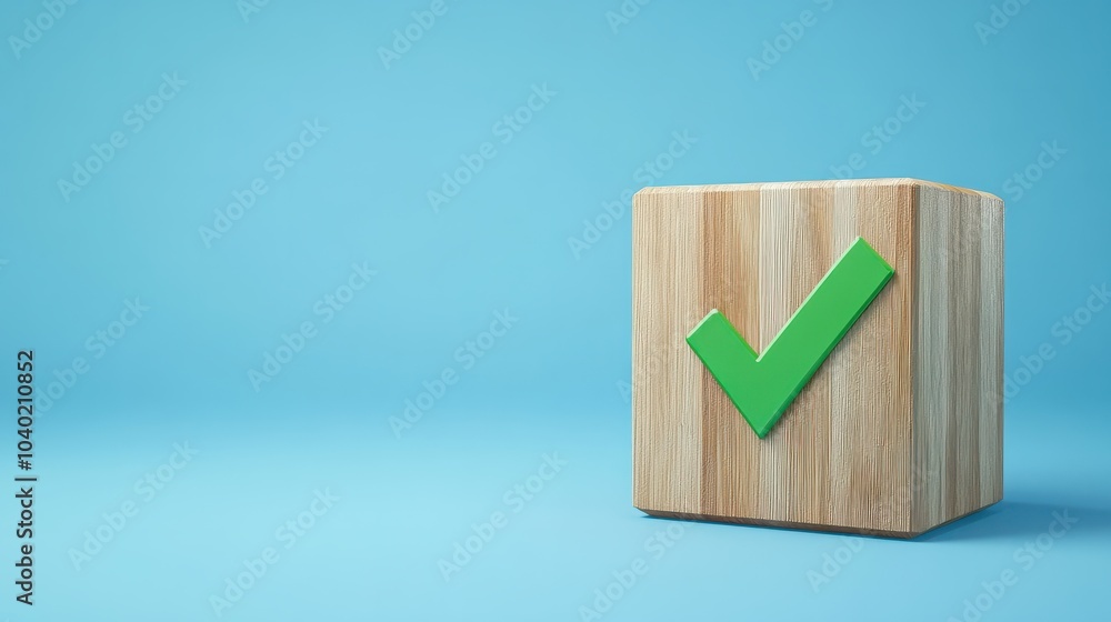 Wooden cube with green checkmark icon. Check mark, Check Mark Sign ...