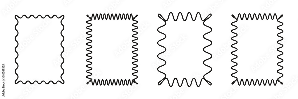 Set of rectangle frames with wavy edges. Rectangular shapes with wiggly borders. Picture or ...