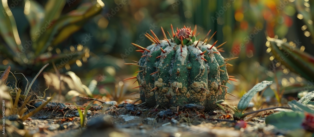 A cactus in the garden showing signs of decay caused by fungal viral or ...