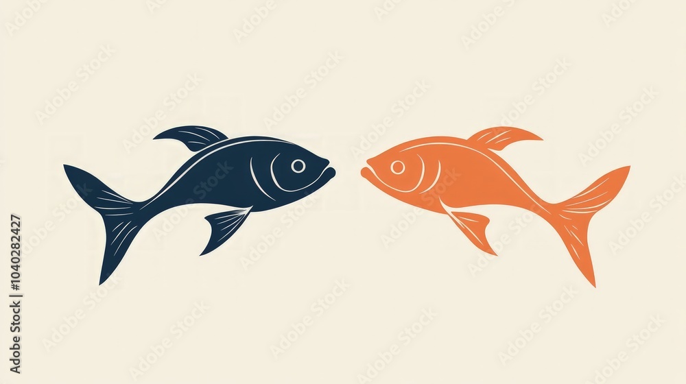 Dynamic fish icons swimming in opposite directions, showcasing vibrant ...